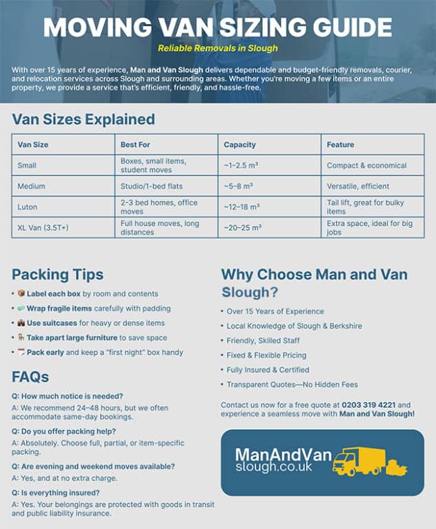 Van Size Guide for Moving - Man and Van Slough